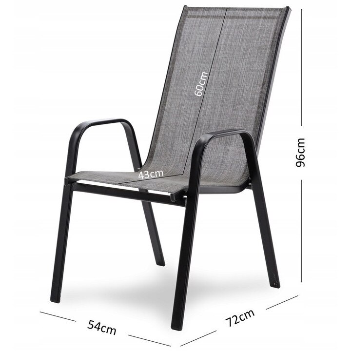 Set 2 scaune de gradina cu cadru metalic, stivuibile, 55x72x96cm, gri ...