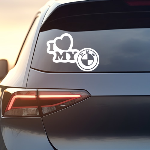 Sticker Auto I Love My BMW - 15 CM - Alb - eMAG.ro