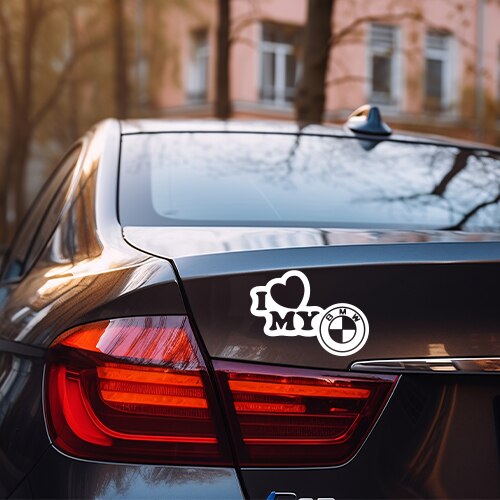Sticker Auto I Love My BMW - 15 CM - Alb - eMAG.ro
