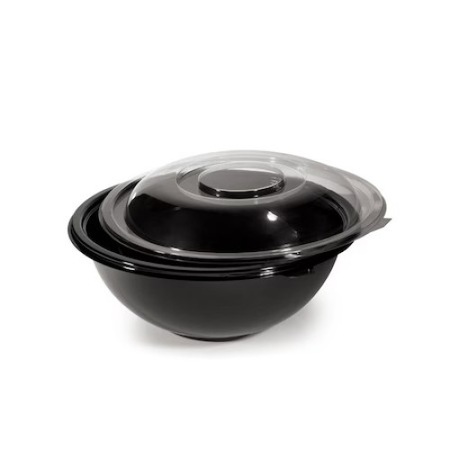 Set boluri salata rotunde cu capac negre, 100 buc, capacitate 500 ml ...