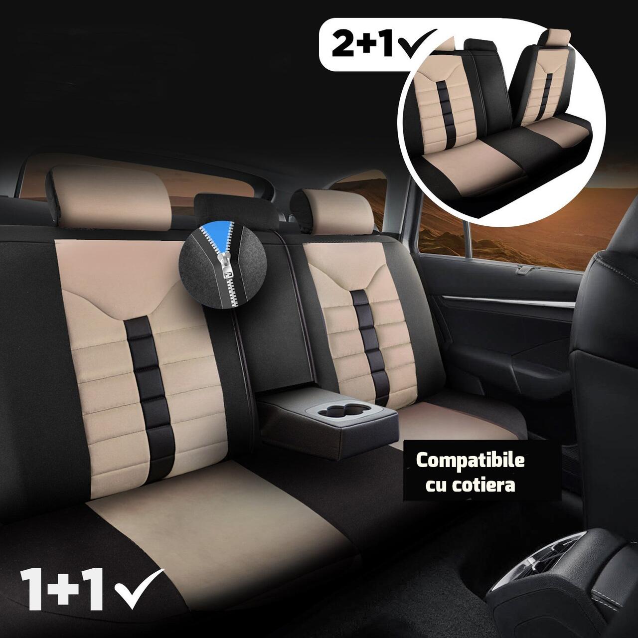 Set Huse Scaune Auto Panda Toronto, tip Alcantara, cu fermoare pentru ...