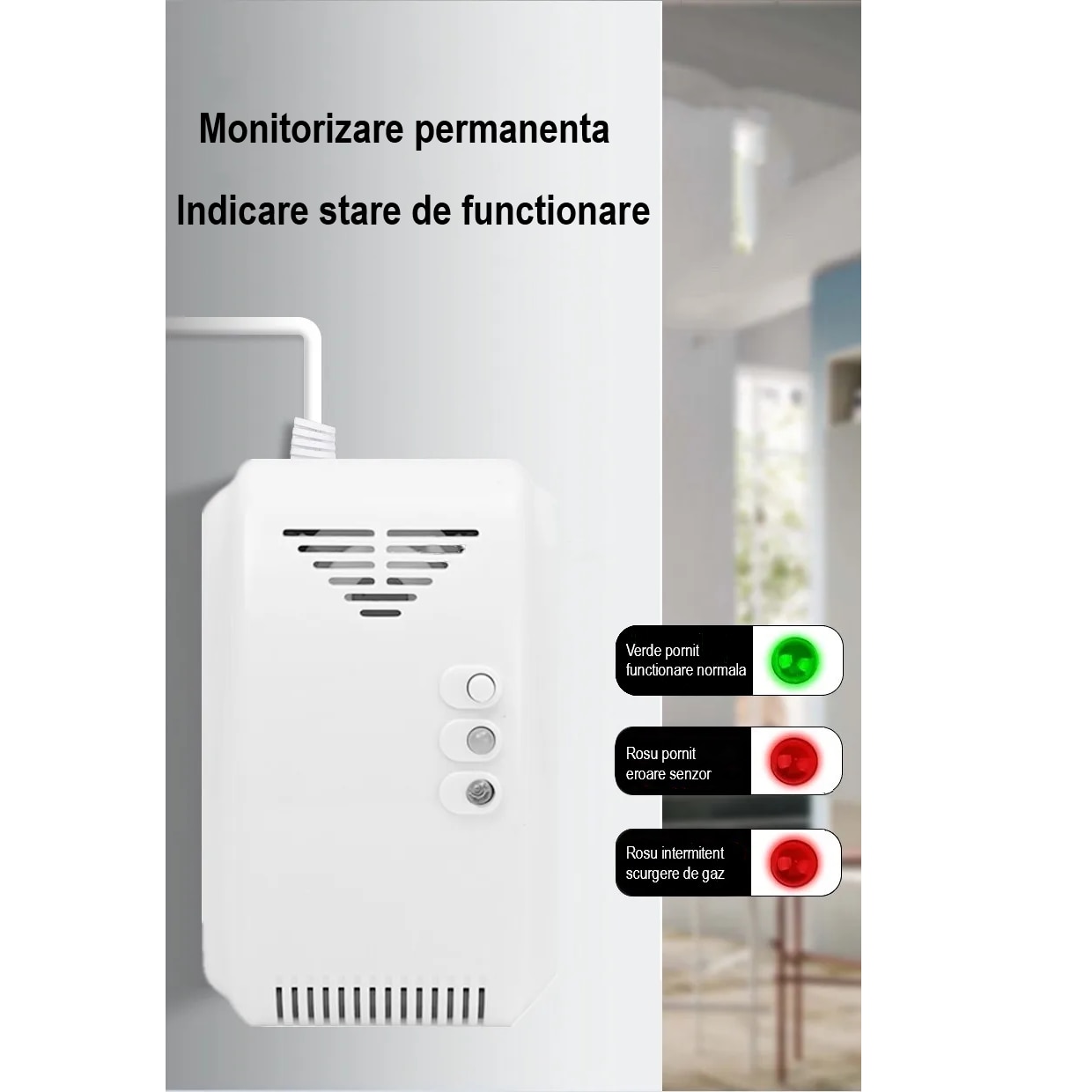 Kit detector gaze naturale, GPL si gaze de carbune 220V cu electrovalva ...