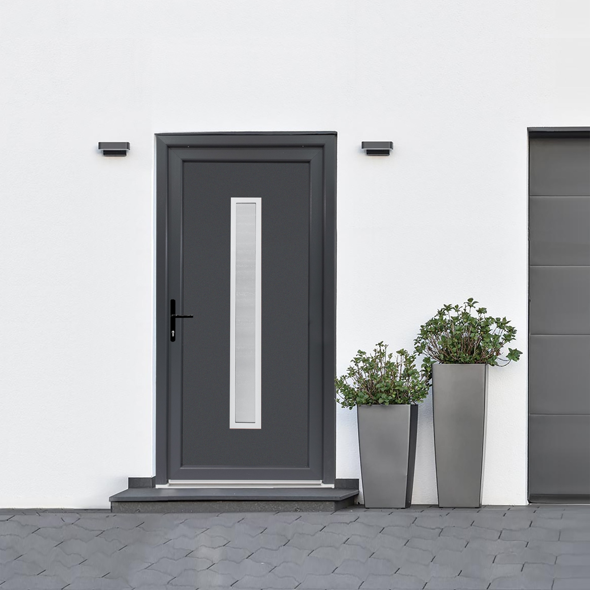 Usa Intrare PVC SERENA, 5 camere, 980x2000 mm, gri antracit, deschidere ...