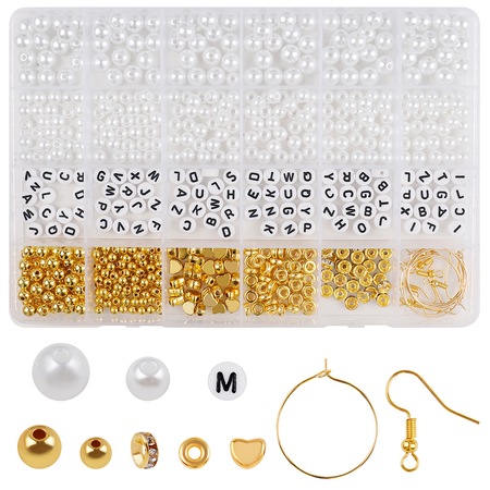 Set margele albe si aurii pentru creat bratari, 600 piese, 1 rola cu ...