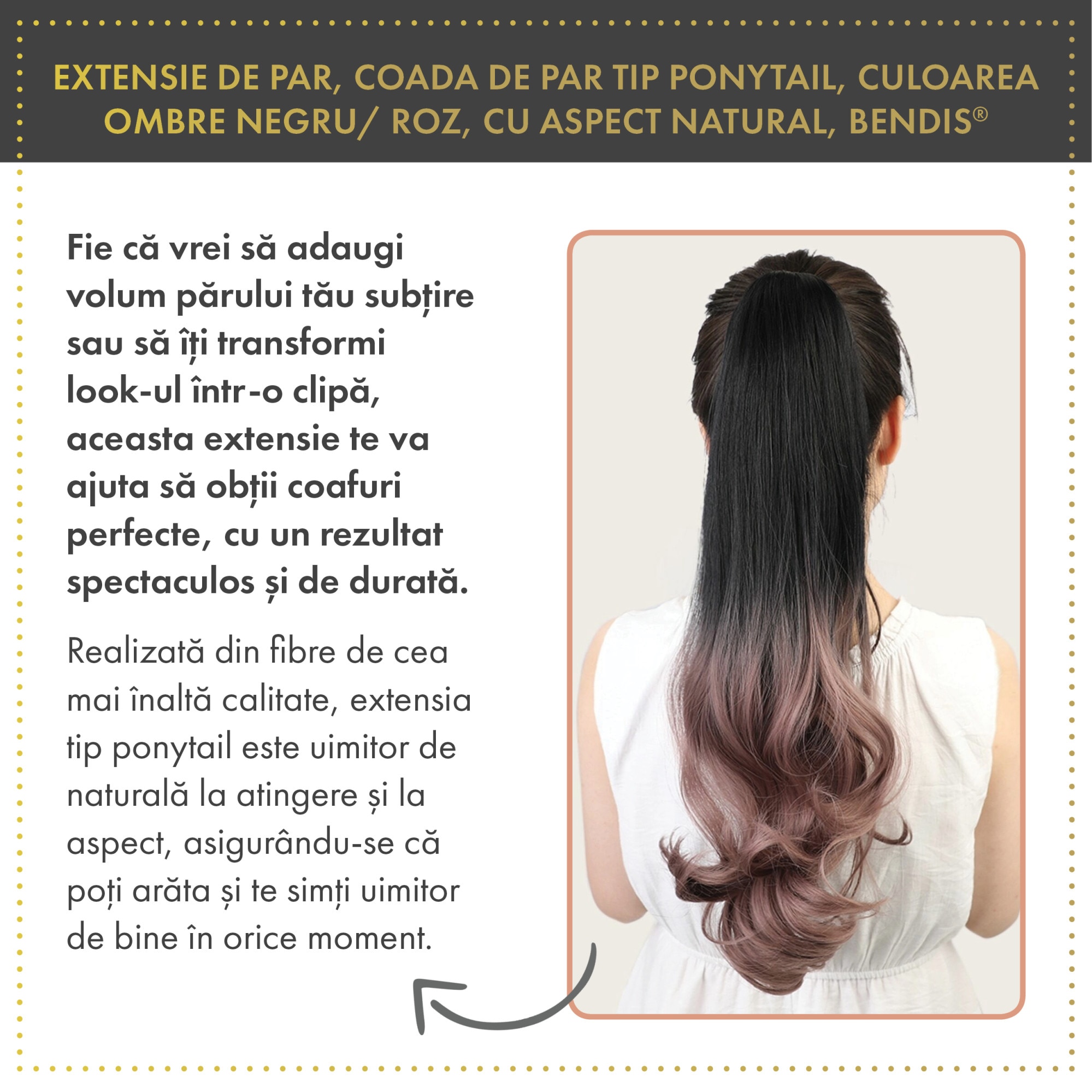 Extensie de par, coada de par tip ponytail dama, culoarea Ombre Negru ...