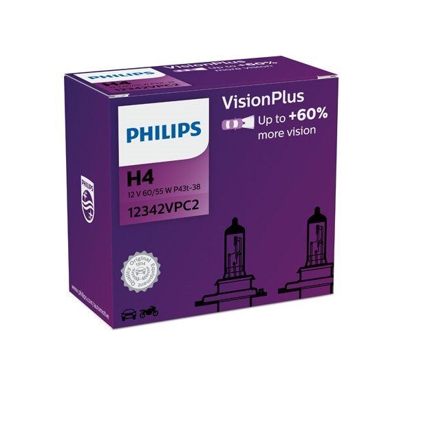 Set 2 Becuri auto far PHILIPS VISION PLUS +60% Intensitate, H4 12V 55 ...