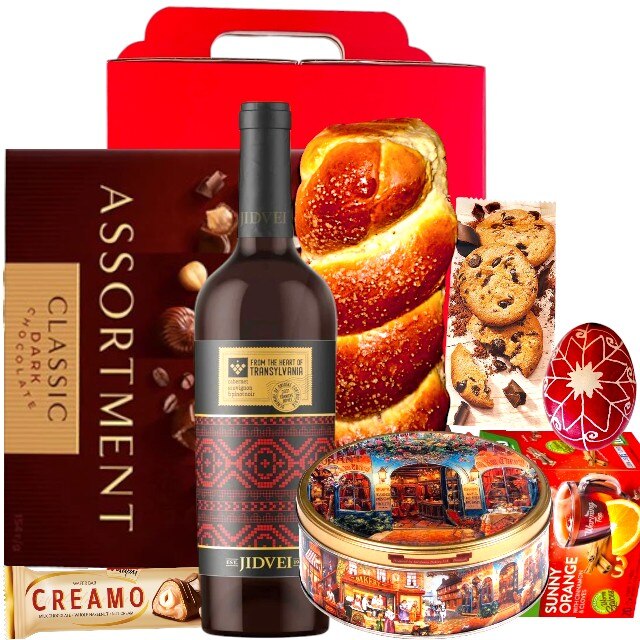 Pachet Cadouri de Paste cu Vin rosu, Cozonac Boromir, Fursecuri daneze ...