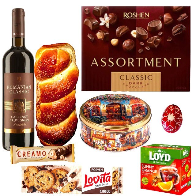 Pachet Cadouri de Paste cu Vin rosu, Cozonac Boromir, Fursecuri daneze ...
