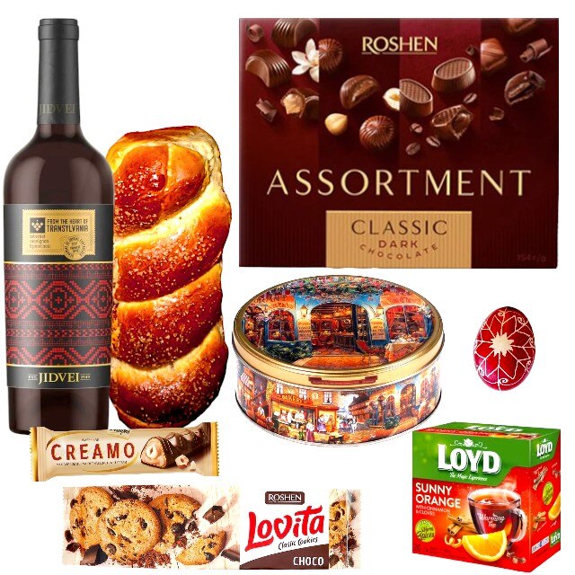 Pachet Cadouri de Paste cu Vin rosu, Cozonac Boromir, Fursecuri daneze ...