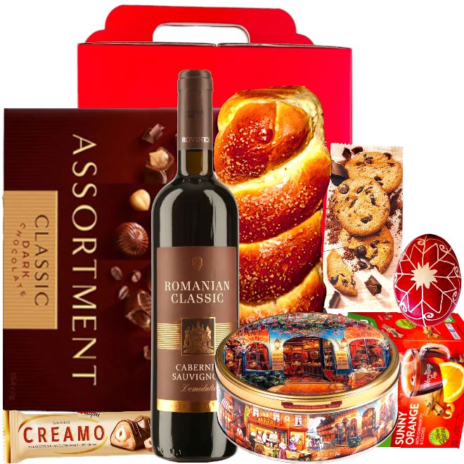 Pachet Cadouri de Paste cu Vin rosu, Cozonac Boromir, Fursecuri daneze ...