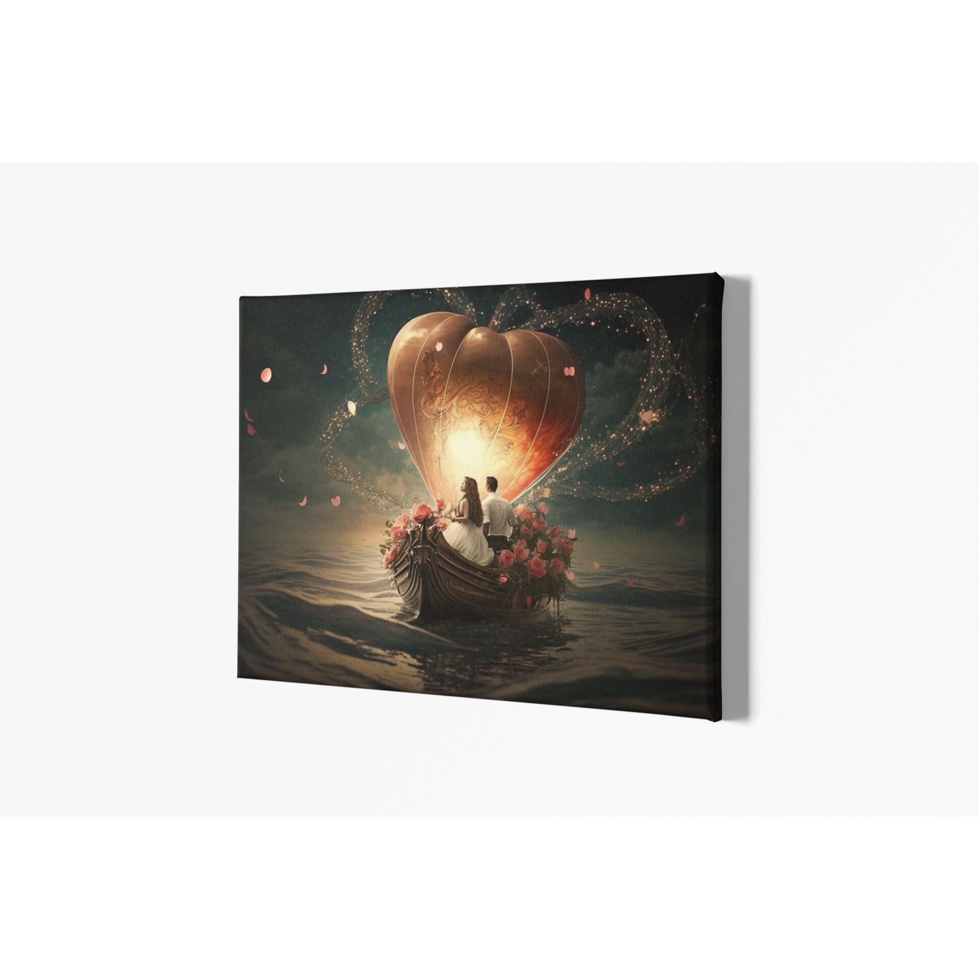 Tablou abstract imprimat cu cerneala UV, 37x25cm, plimbare de cuplu cu ...