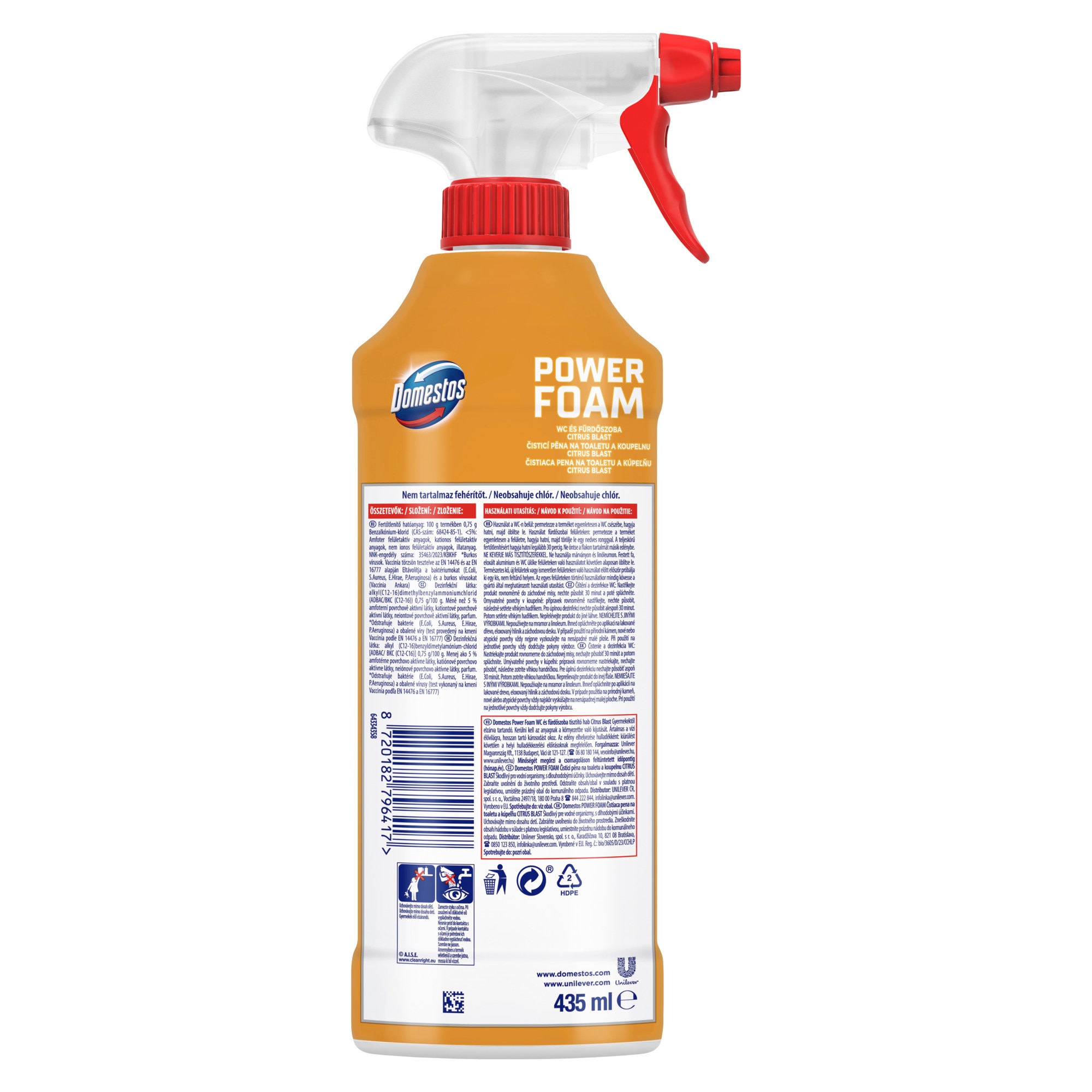 Domestos Power Foam Citrus Blast почистваща пяна за тоалетна и баня ...