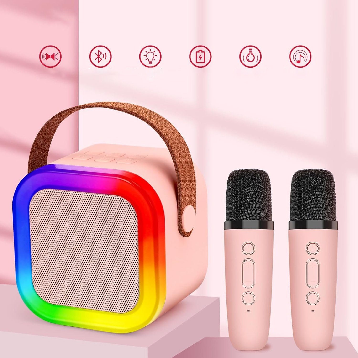 Boxa cu 2 Microfoane karaoke Smart copii, difuzor Wireless, Roz ABYZ ...