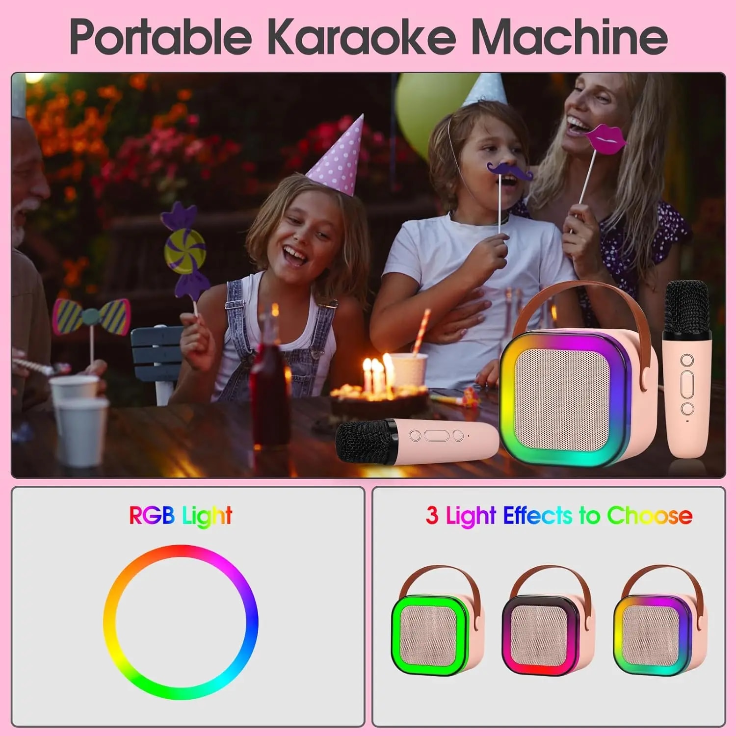 Boxa cu Microfon karaoke Smart copii, Wireless, Roz ABYZ®™ - eMAG.ro