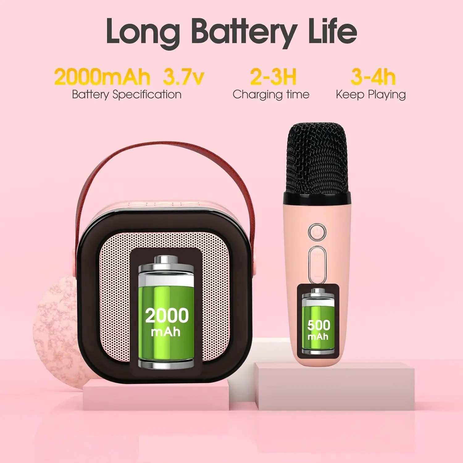 Boxa cu 2 Microfoane karaoke Smart copii, difuzor Wireless, Roz ABYZ ...