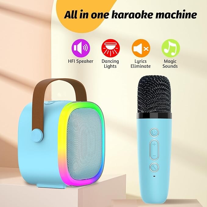 Boxa cu Microfon karaoke Smart copii, difuzor Wireless, Albastru ABYZ ...