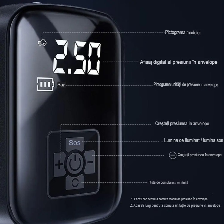 Pompa de Aer Wireless, Flippy, Portabila, 150 PSI, Pentru Anvelope si ...