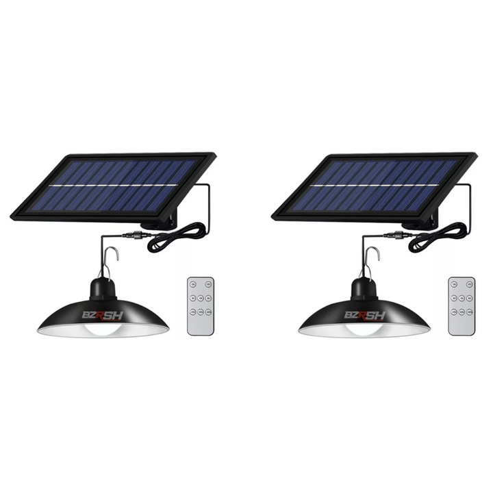 Set 2x Lampi cu bec LED si panou solar detasabil, 15W, telecomanda ...