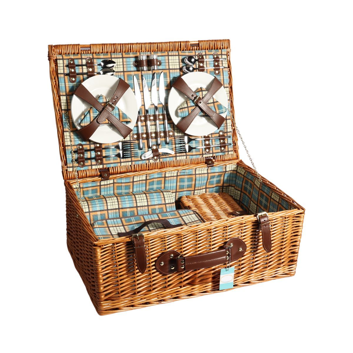 Cos de picnic pentru 4 persoane din rachita naturala maro deschis cu ...