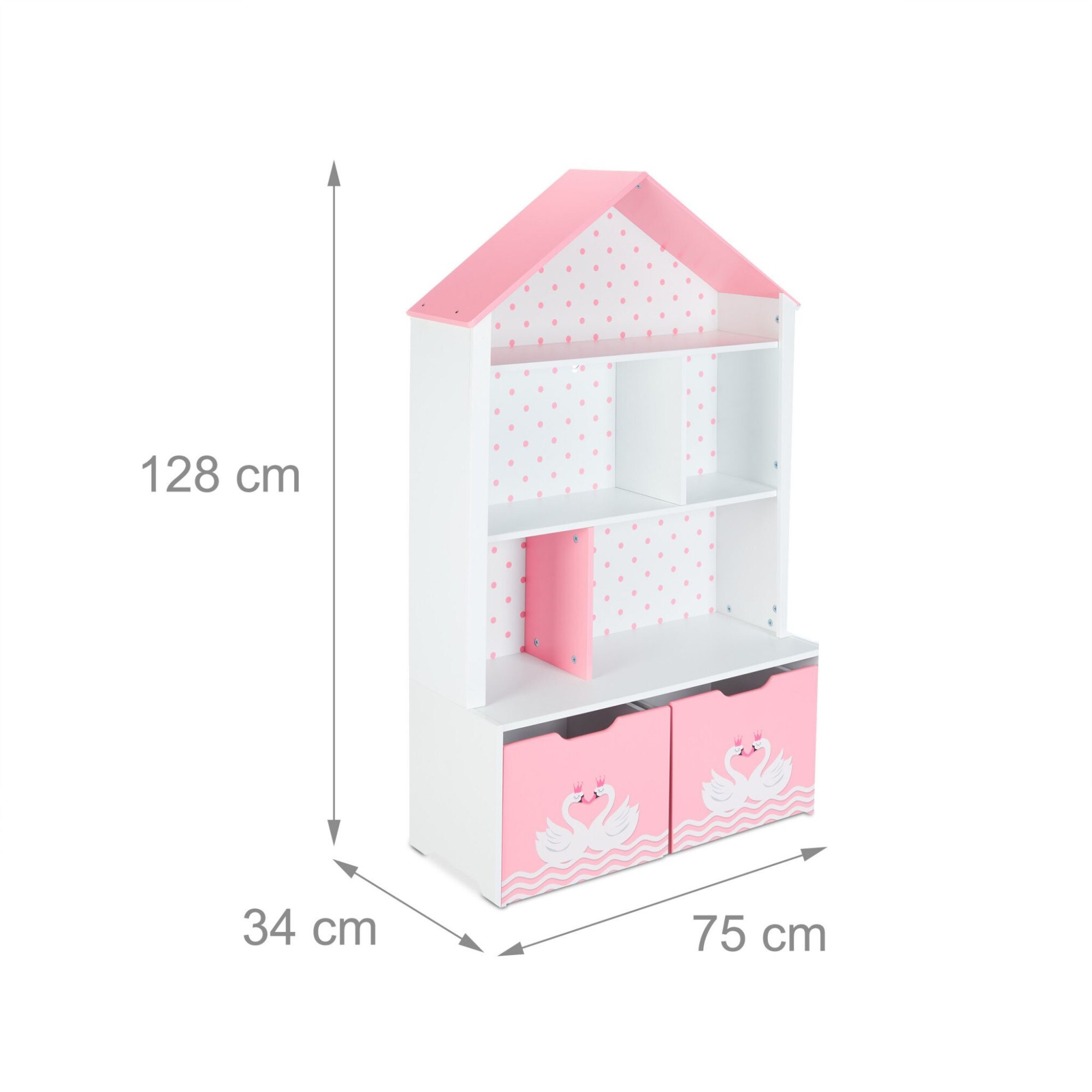 Dulap pentru copii, cu design lebede, 5 rafturi si 2 sertare detasabile ...