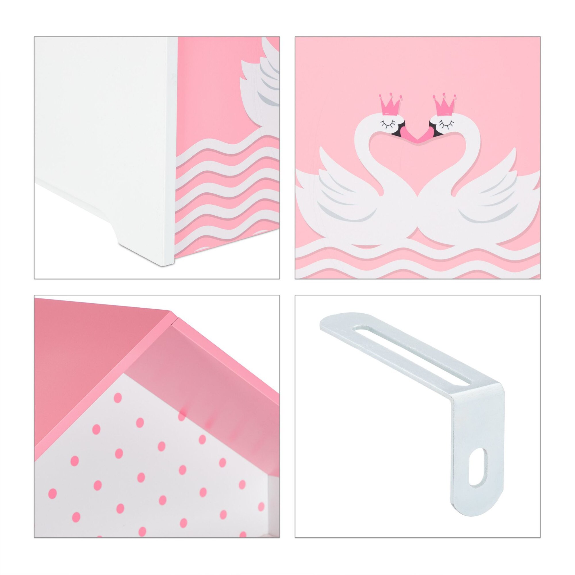 Dulap pentru copii, cu design lebede, 5 rafturi si 2 sertare detasabile ...