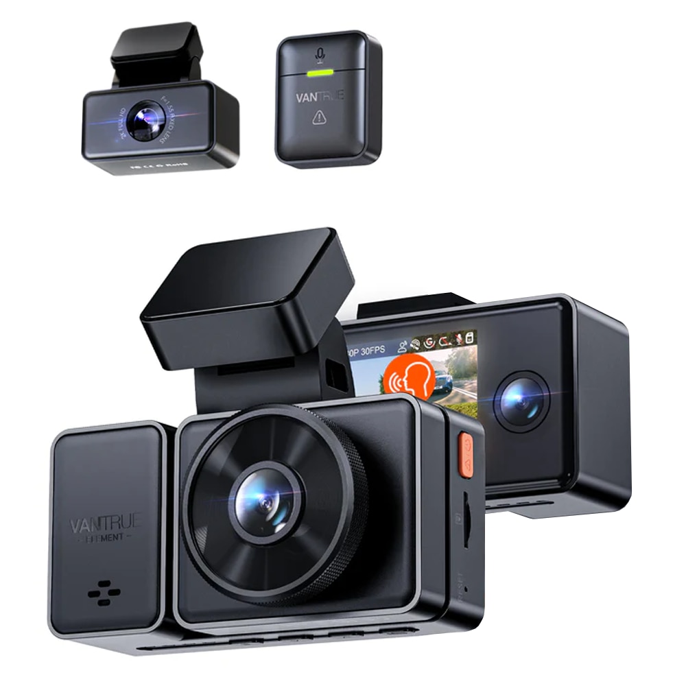Видеорегистратор Vantrue E3, Троен, Предна-задна-вътрешна камера, WiFi ...