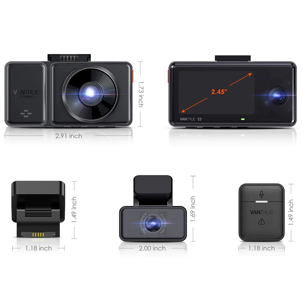 Видеорегистратор Vantrue E3, Троен, Предна-задна-вътрешна камера, WiFi ...
