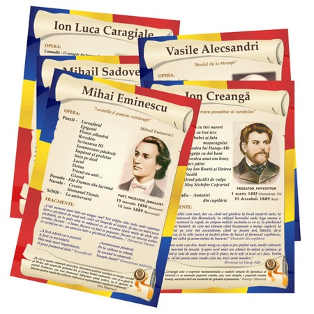 Set 60 Planse Scriitori romani, tricolor, format A3 - eMAG.ro