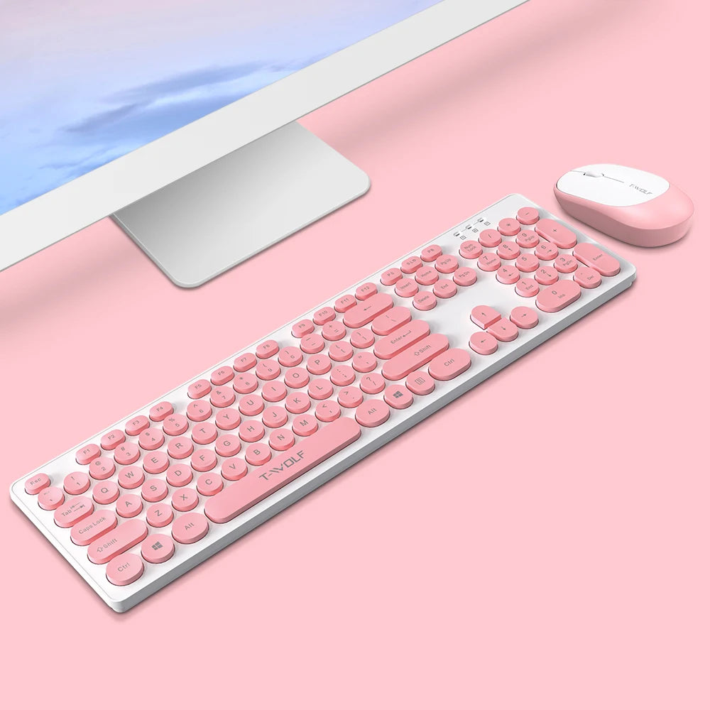 Kit tastatura si mouse Wireless, Universale, Roz-Alb - eMAG.ro