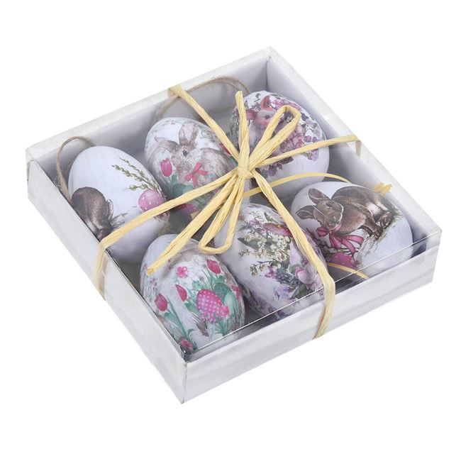 Oua Decorative de Paste, albe, cu Imagine Iepurasi, 5cm - 6buc - eMAG.ro