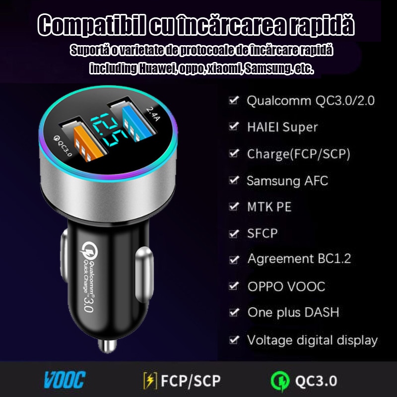 Modulator auto, USB, 12-24V, Afisaj digital, Negru, DONFANLIA® - eMAG.ro