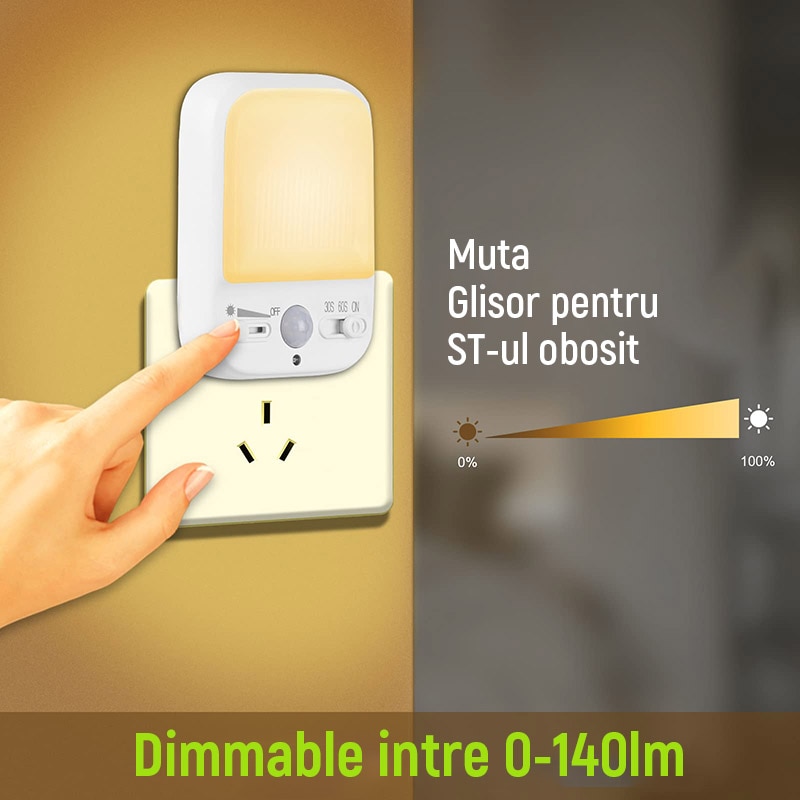 Lampa de veghe, cu senzor de miscare, Timer, lumina alba, 2 niveluri, 4 ...
