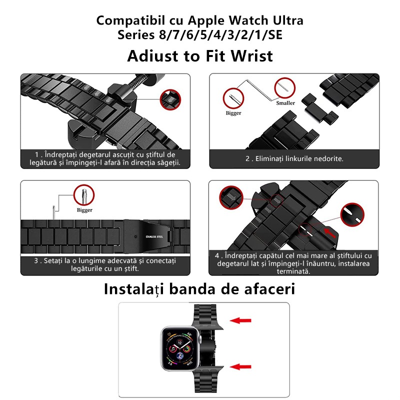 Curea Metalica, Linker, Apple Watch SE/9/8/7/6/5/4/3/2/1, 38/40/41MM, cu Zale, Premium, din Otel ...
