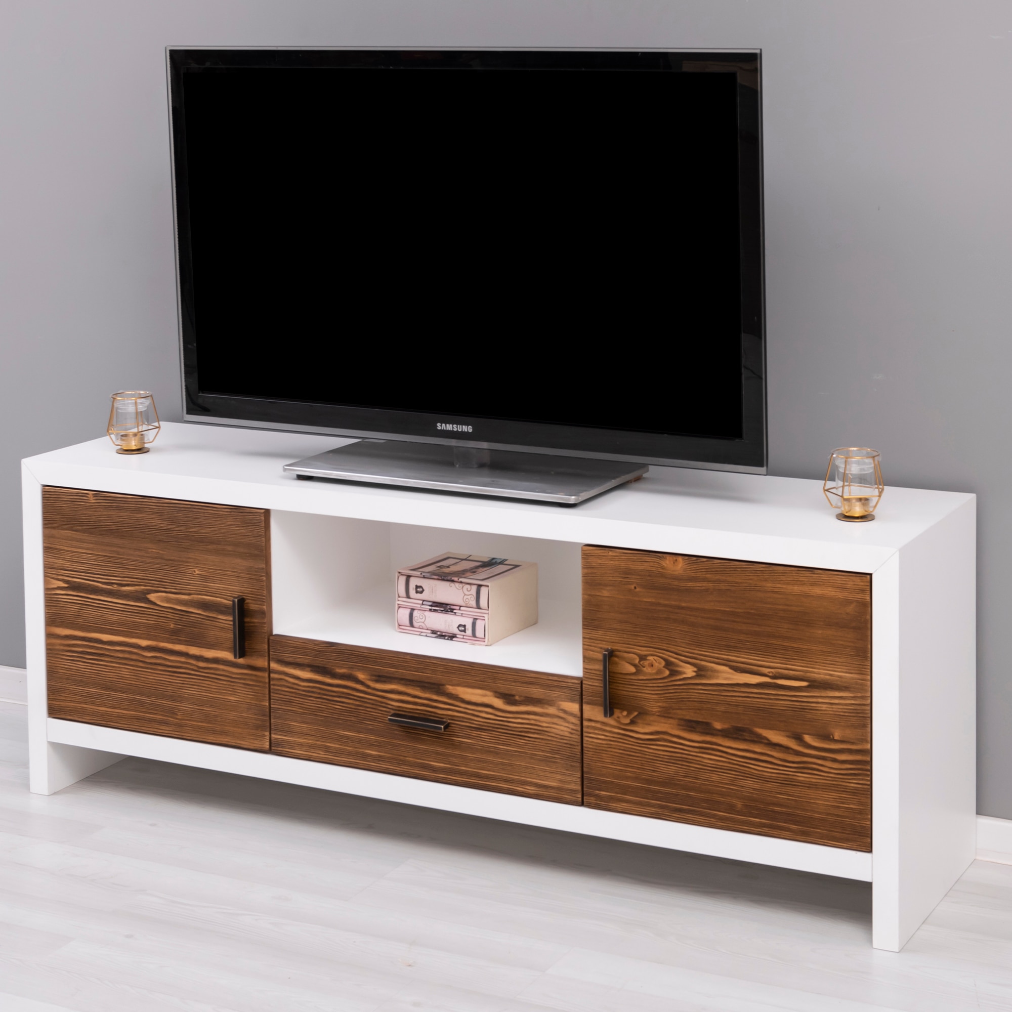 TV szekrény 2 ajtós és 1 fiókos "Rustic Haven" kollekció része, fehér ...