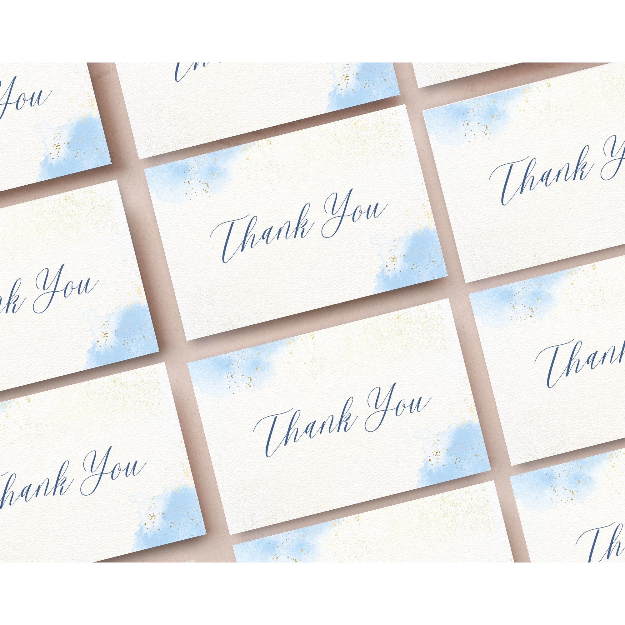Set 20 de mini felicitari de multumire, Thank You, albastru, dimensiune ...