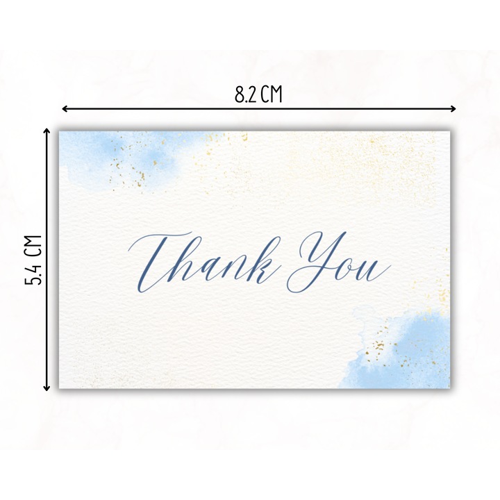 Set 20 de mini felicitari de multumire, Thank You, albastru, dimensiune ...