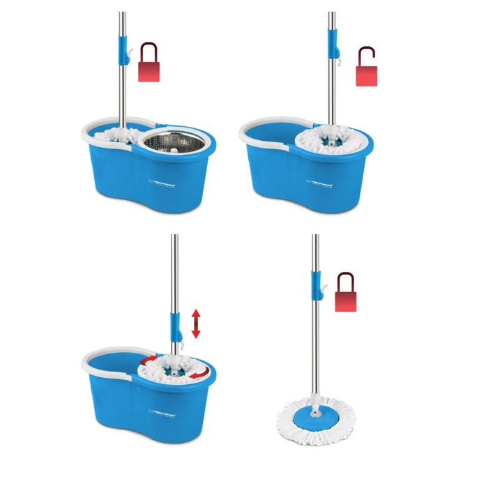 Set mop rotativ, Spin Mop Perfect Clean 96407, galeata cu roti si ...