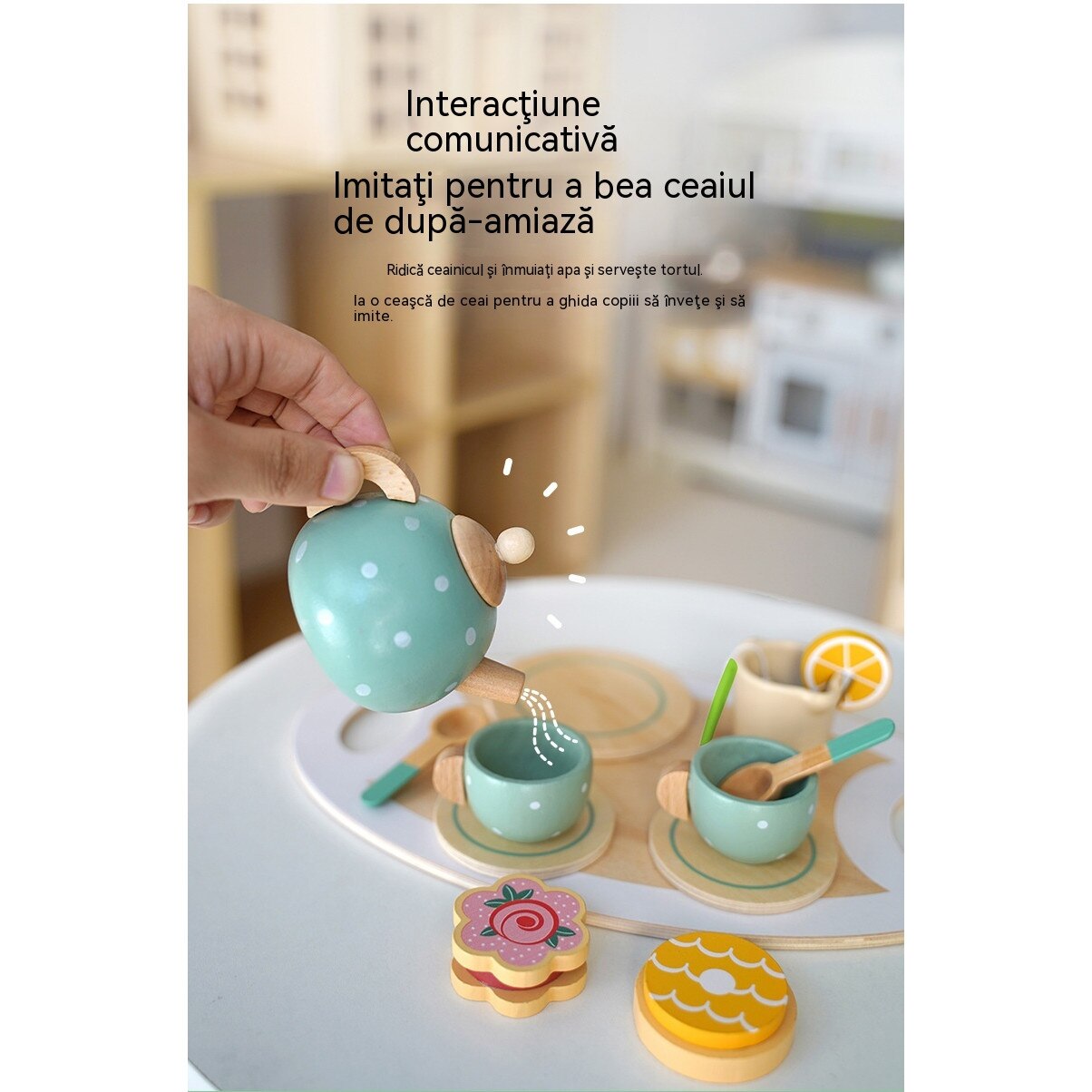 Set de ceai pentru copii, Lemn, 3 ani+, Multicolor - eMAG.ro