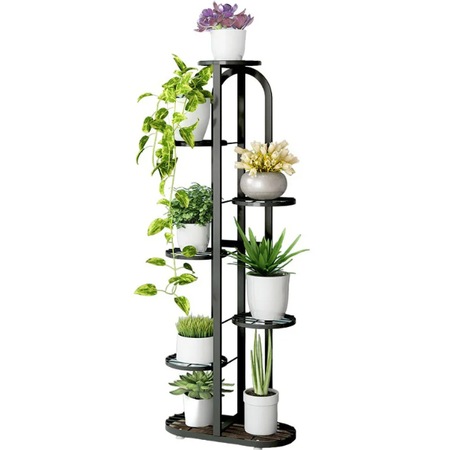 Suport metalic pentru ghivece de flori, cu 7 etajere separate, negru ...