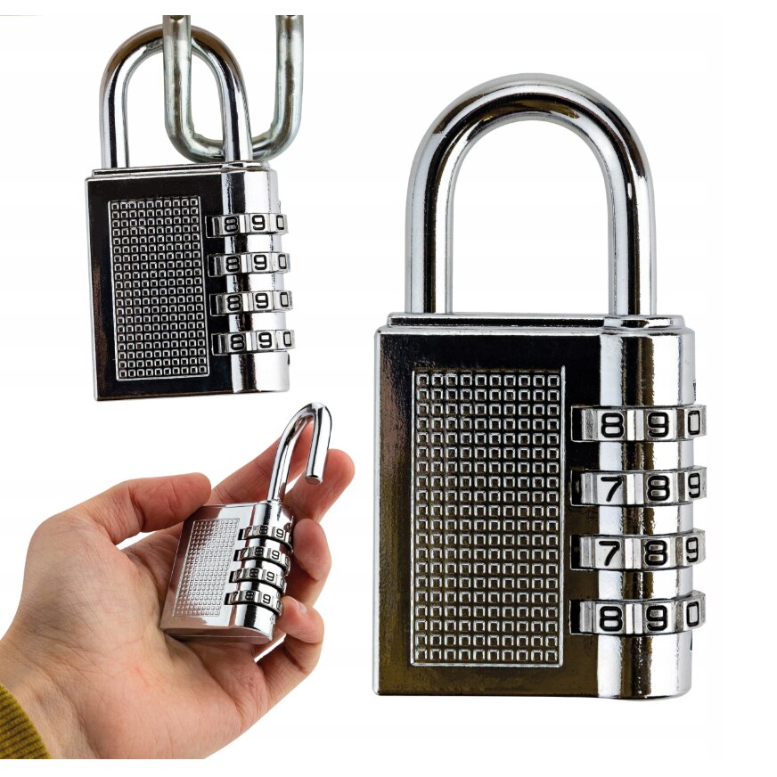 Lacat din metal cu cifru, Zola®, cod unic din 4 cifre, metal, 79x41 mm, argintiu - eMAG.ro