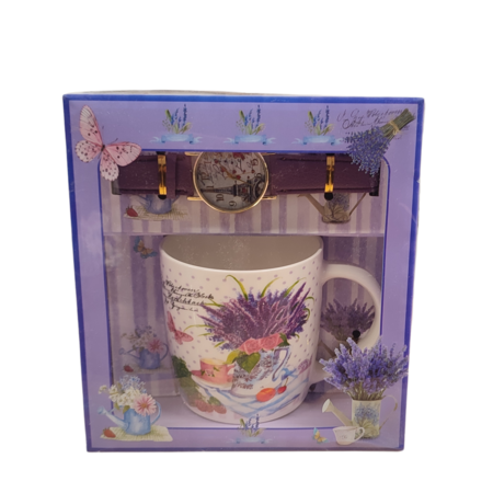 Set cana , 320ml, cu design lavanda si ceas de mana - eMAG.ro