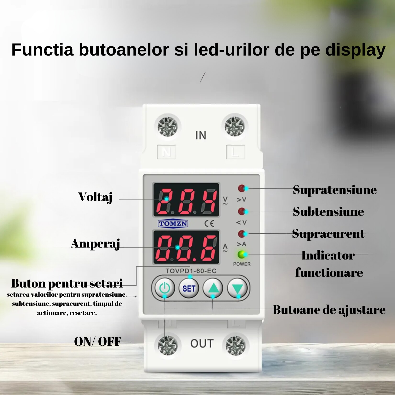 Releu de protectie supratensiune si suprasarcina monofazat 220v, reglabil si digital, recuperare ...