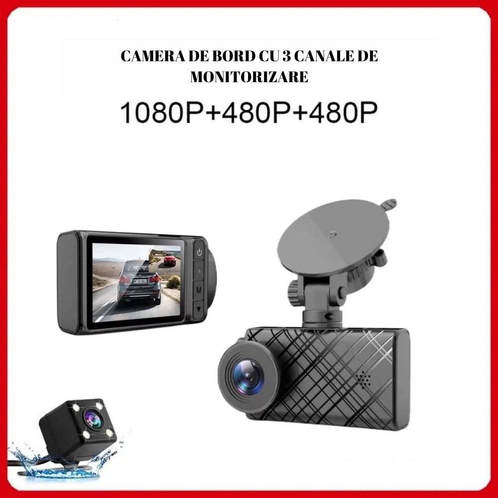 Camera Auto de Bord Tripla, Full HD 1080p, Inregistrare Bucla, HDR ...