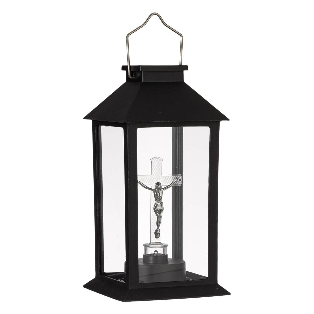 Felinar solar LED Shopiens® negru de plastic si cruce cu figura lui ...