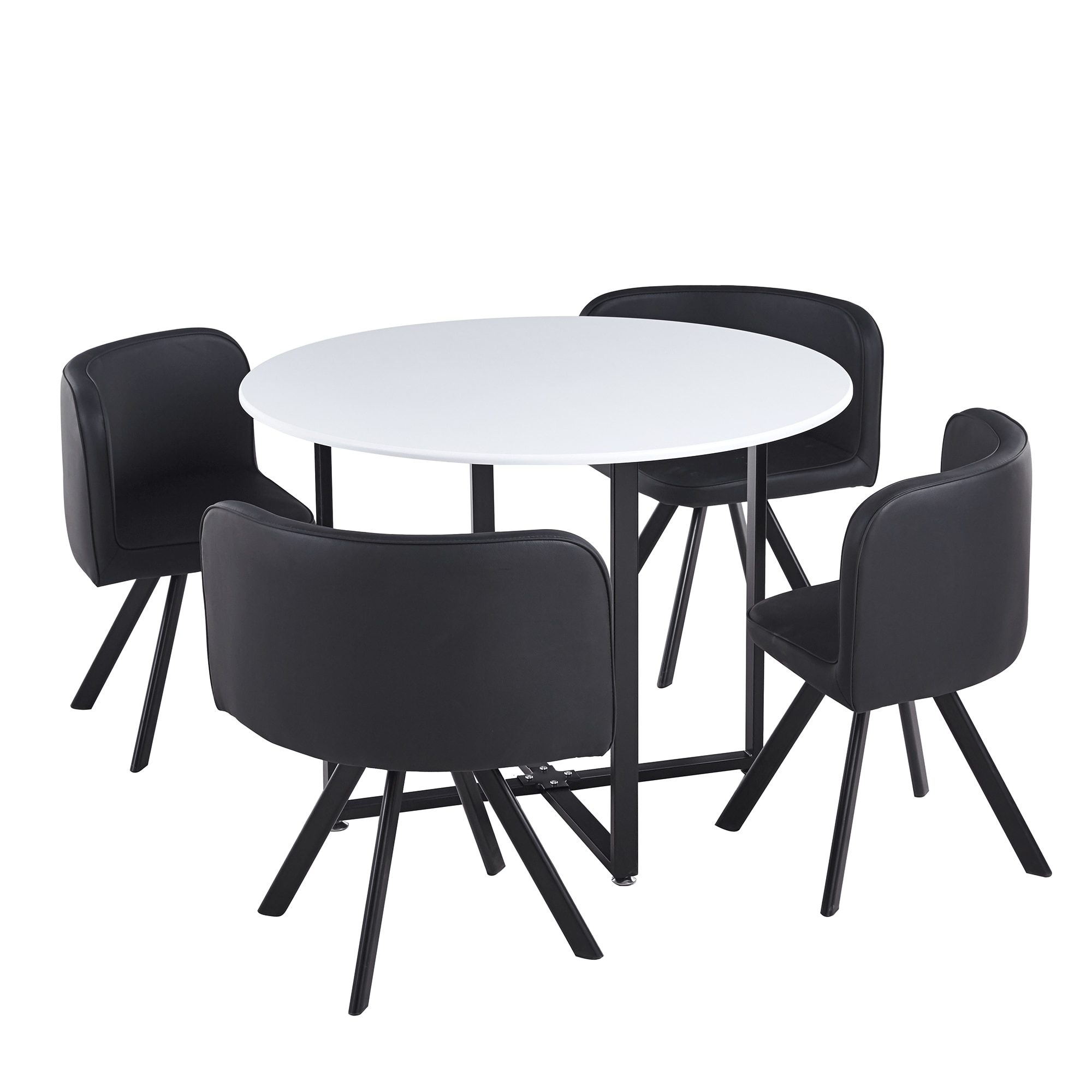 Set de mobilier dining, o masa+ 4 scaune, alb/negru, MDF, piele ...
