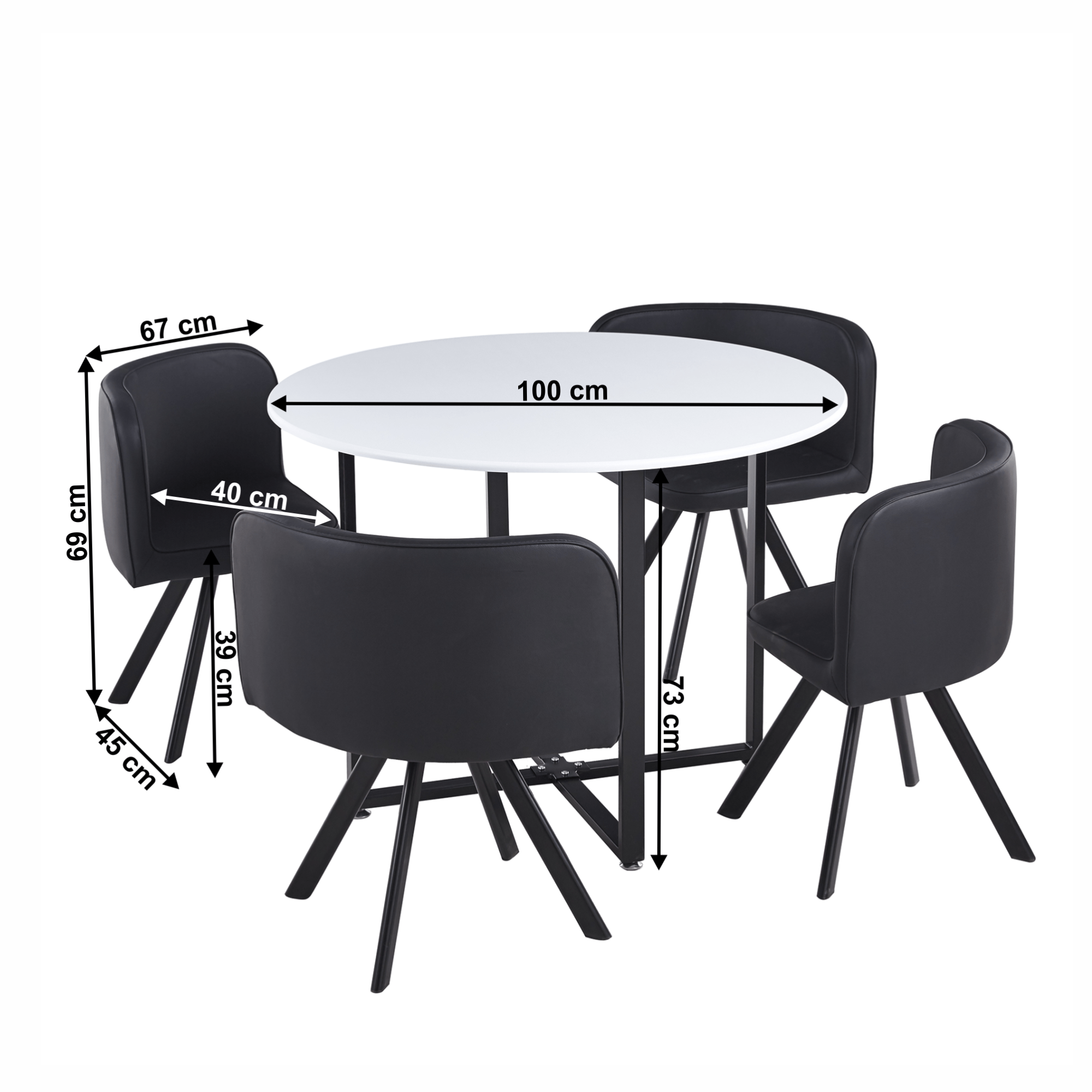 Set de mobilier dining, o masa+ 4 scaune, alb/negru, MDF, piele ...