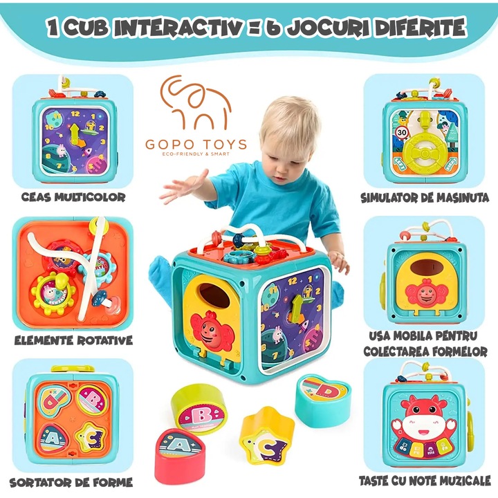 Jucarie Educativa Senzoriala Montessori Pentru Copii - Cub Interactiv ...
