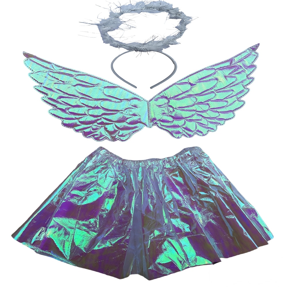 Set Costum Ingeras pentru Fetite, cu Fustita, Aripioare, Coronita si ...