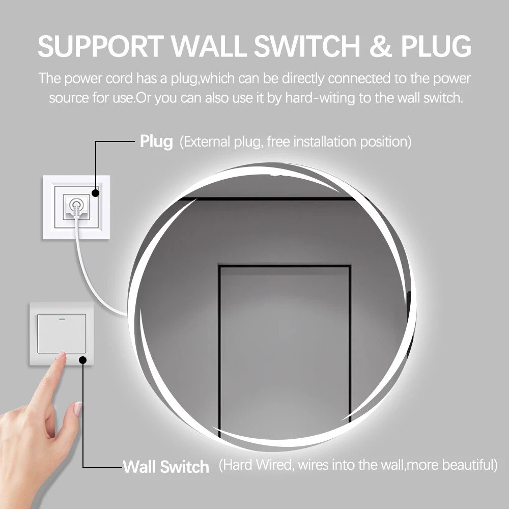 Oglinda baie cu iluminare LED, D 80cm, Functie dezaburire, buton touch ...