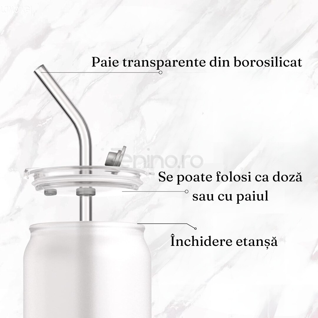 Set 4 Pahare cu Pai, pentru Bauturi Calde si Reci, Model Tip Doza ...